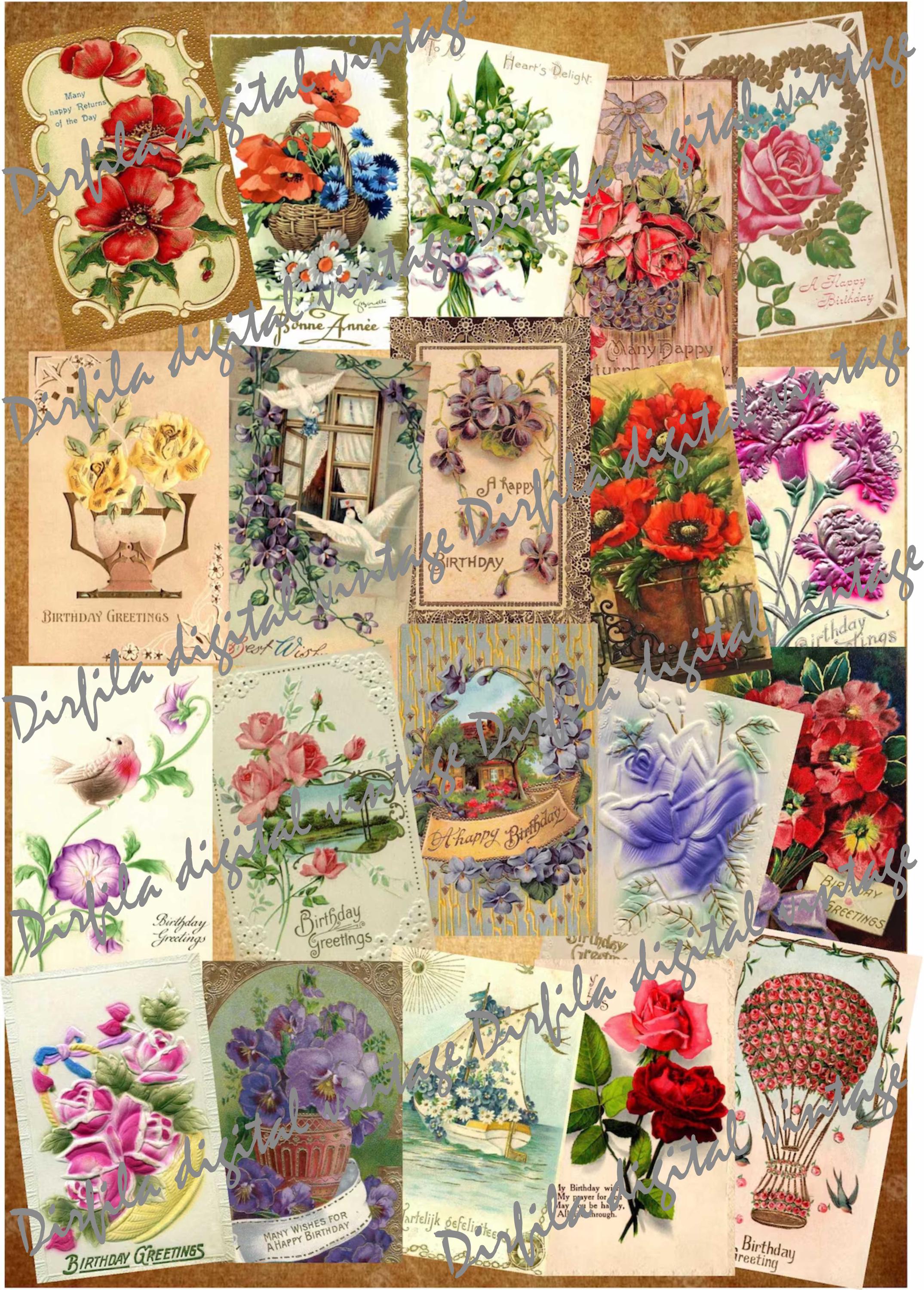40 Vintage French Postcards, Flowers Postcards, High Quality Digital ...