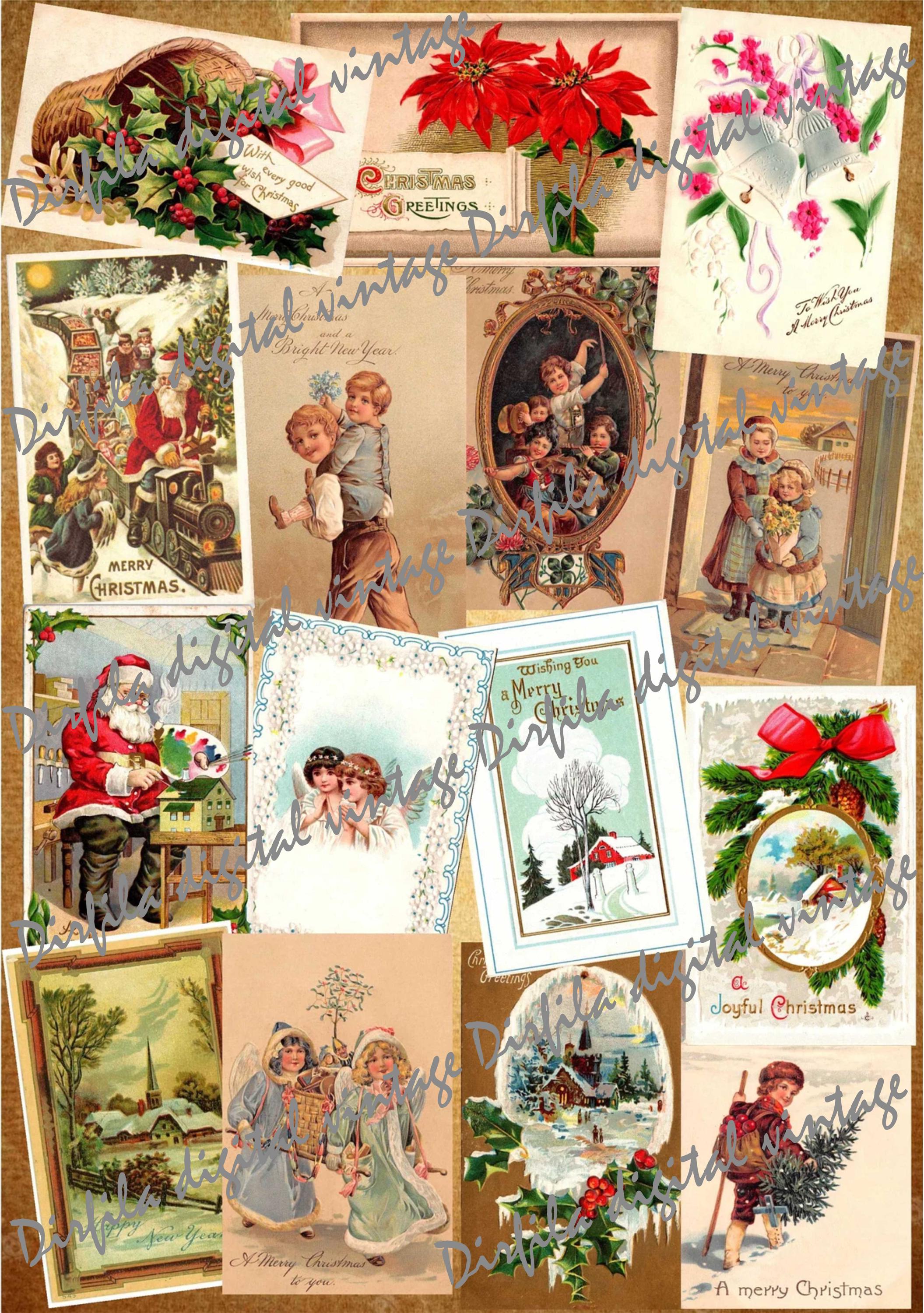 80 Vintage Postcards Bundle - Christmas & New Year Theme, Digital ...