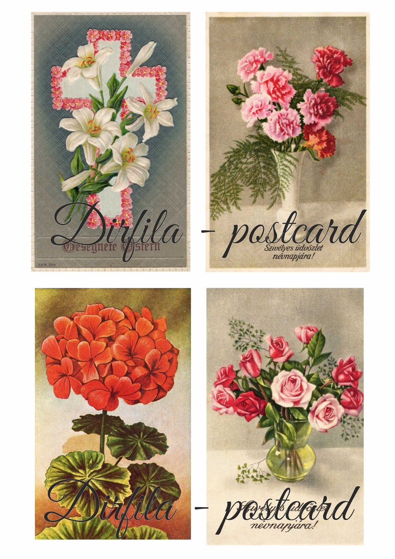 Vintage Postcards Flowers, 40 Flower Postcards, High Quality Digital ...