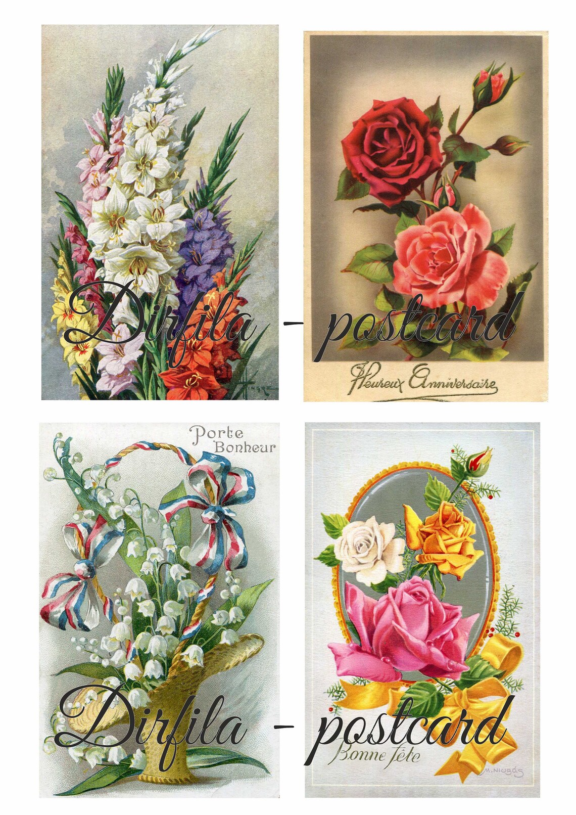 Set of 40 Vintage Flower Postcards - High Quality Digital Download for ...