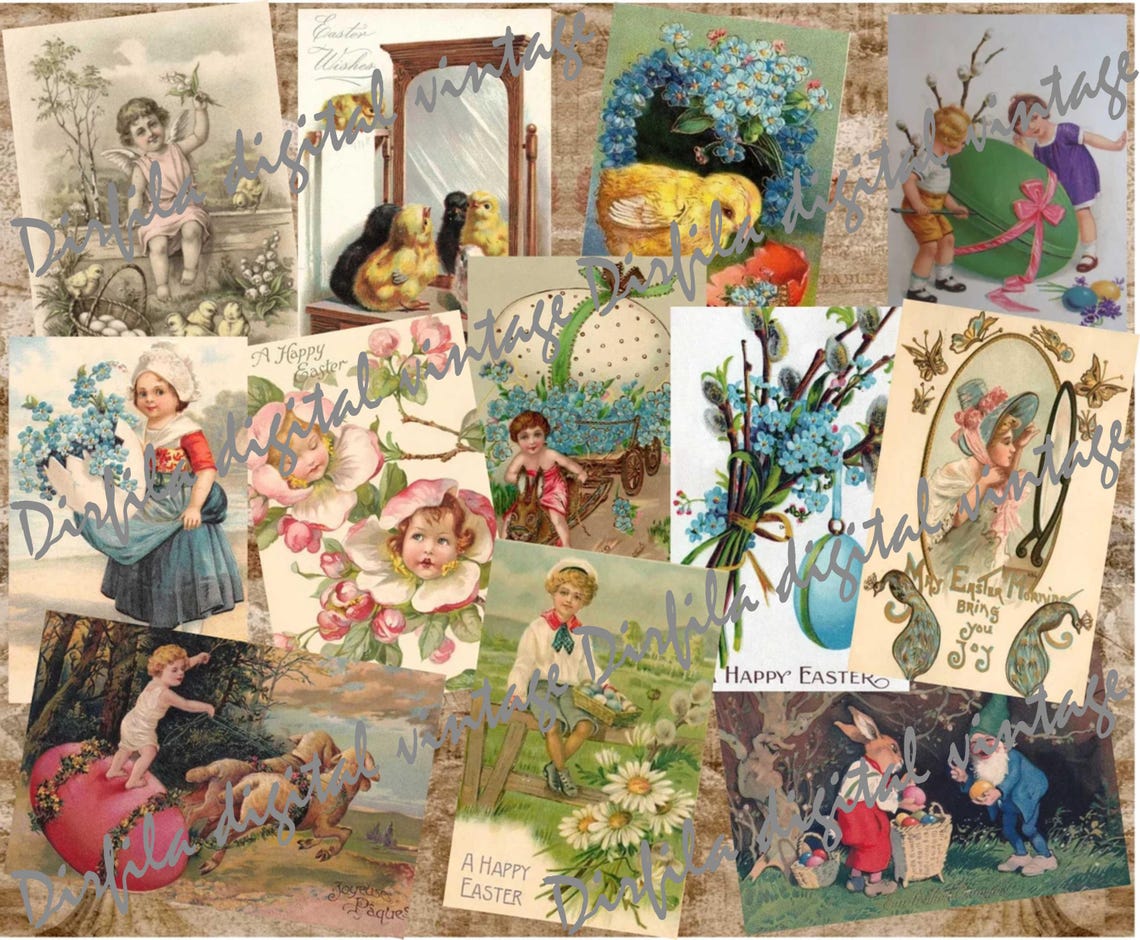 48 Vintage Easter Postcards – Printable Antique Ephemera for Junk ...