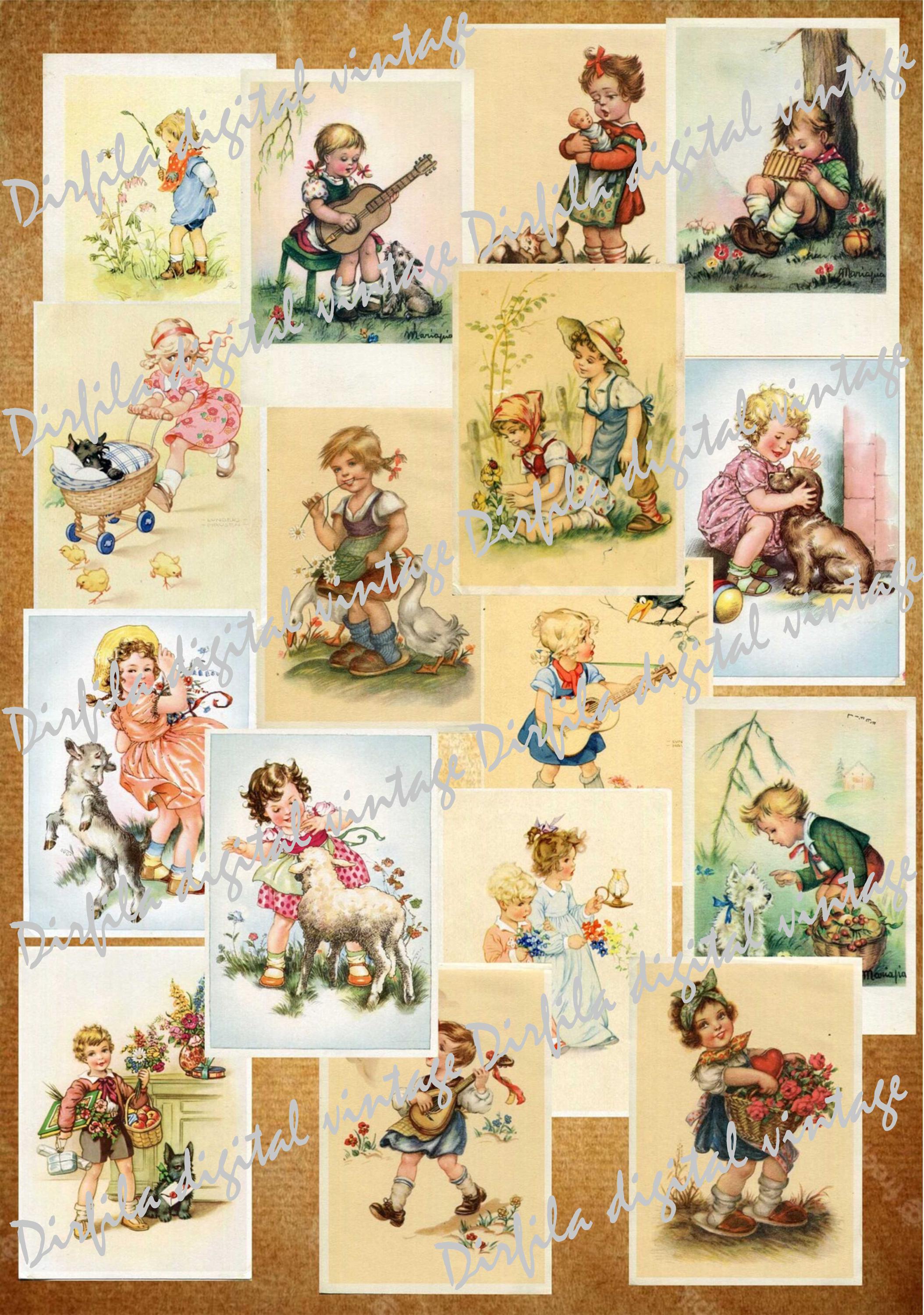 48 Vintage Postcards of Children, Postcard Digital, High Quality ...