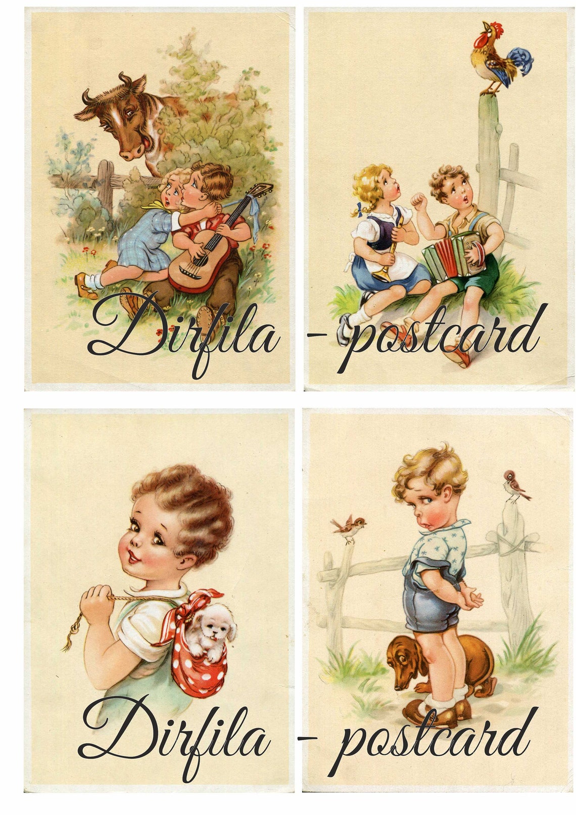 Postcard Children Digital Download, Printed Vintage Postcards, Ephemera ...