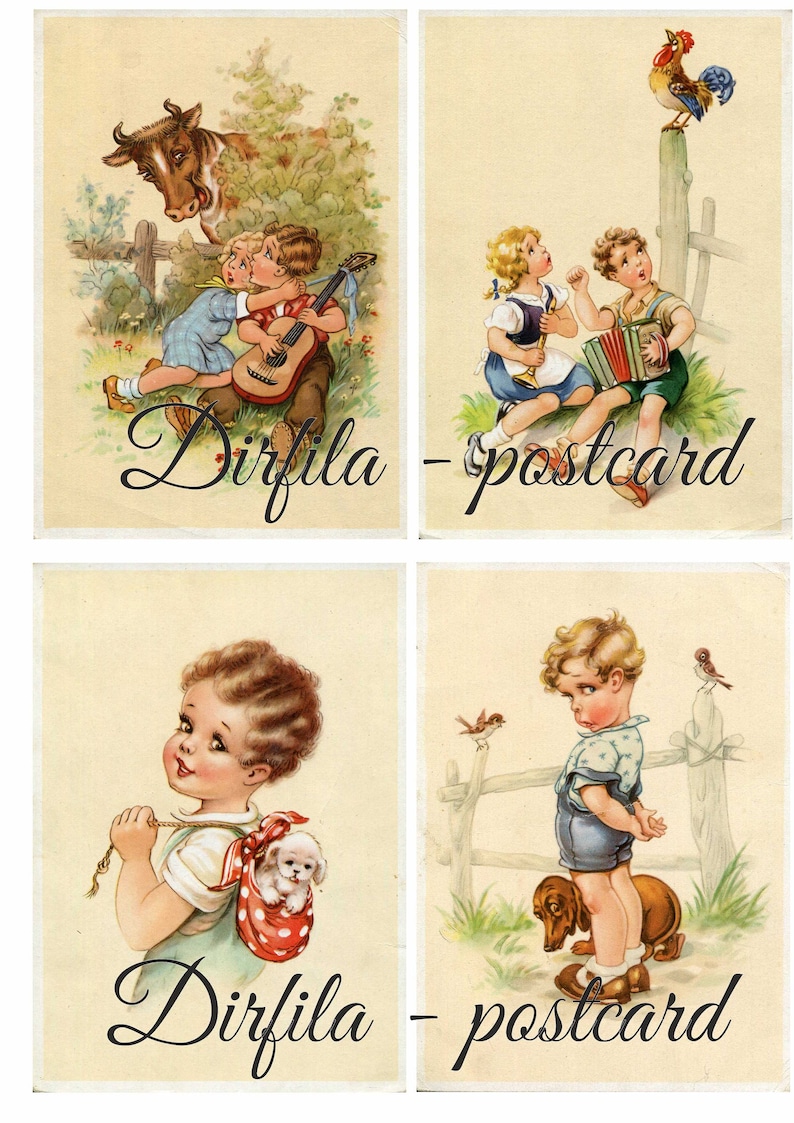 Postcard Children Digital Download, Printed Vintage Postcards, Ephemera ...