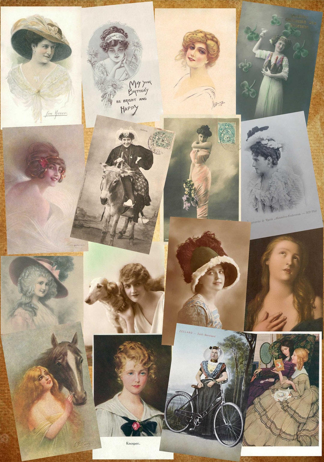 Charming Women & Girls Postcards, Instant Download, Vintage Ephemera ...