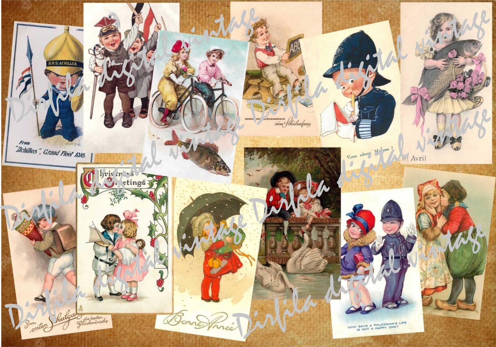 Postcard Children Digital Download, Printed Vintage Postcards, Ephemera ...