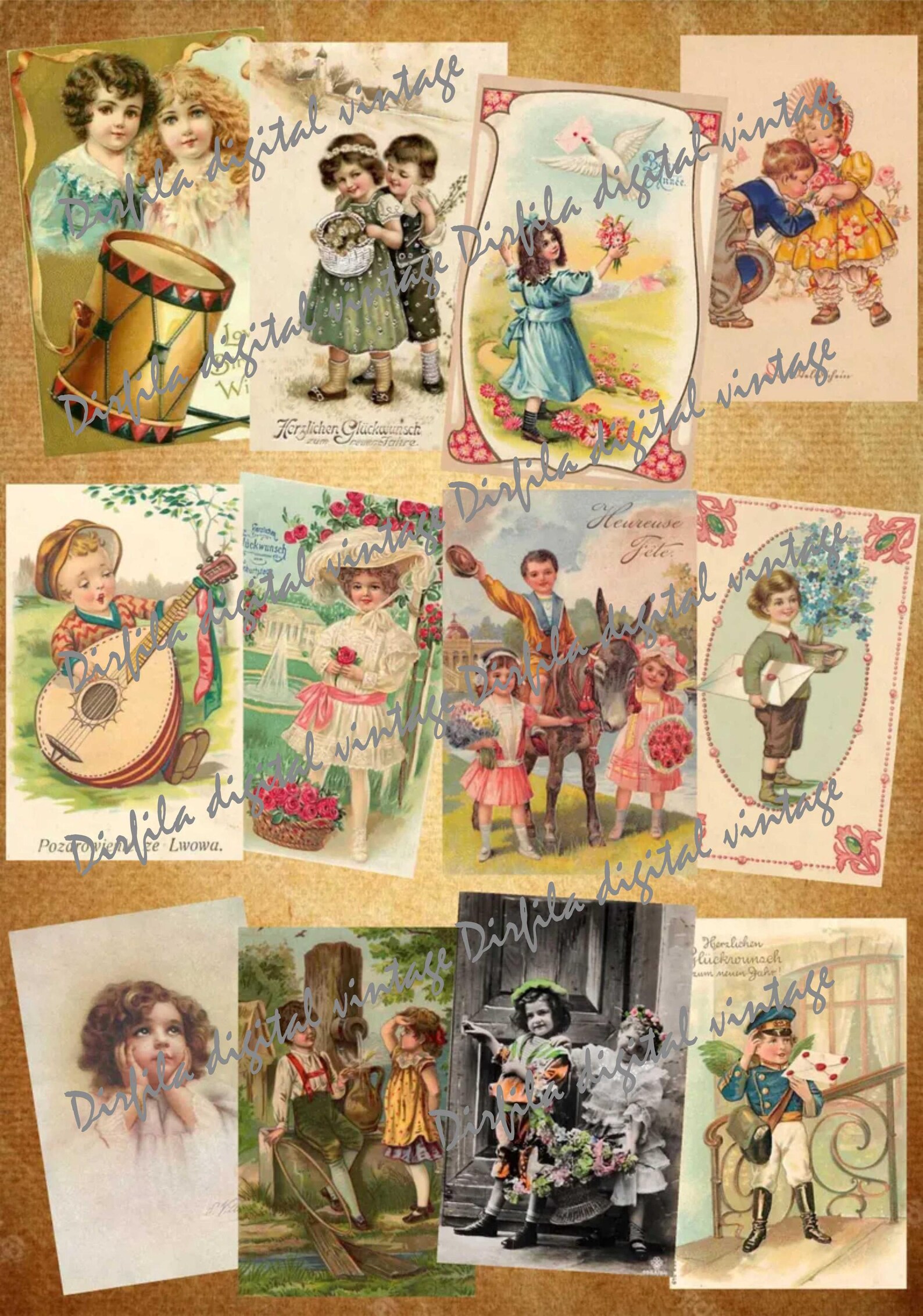 36 Vintage Postcards of Children, Postcard Digital, High Quality ...