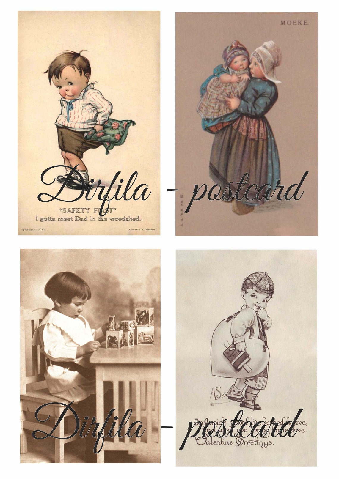 40 Postcard Children Digital Download, Printed Vintage Postcards ...