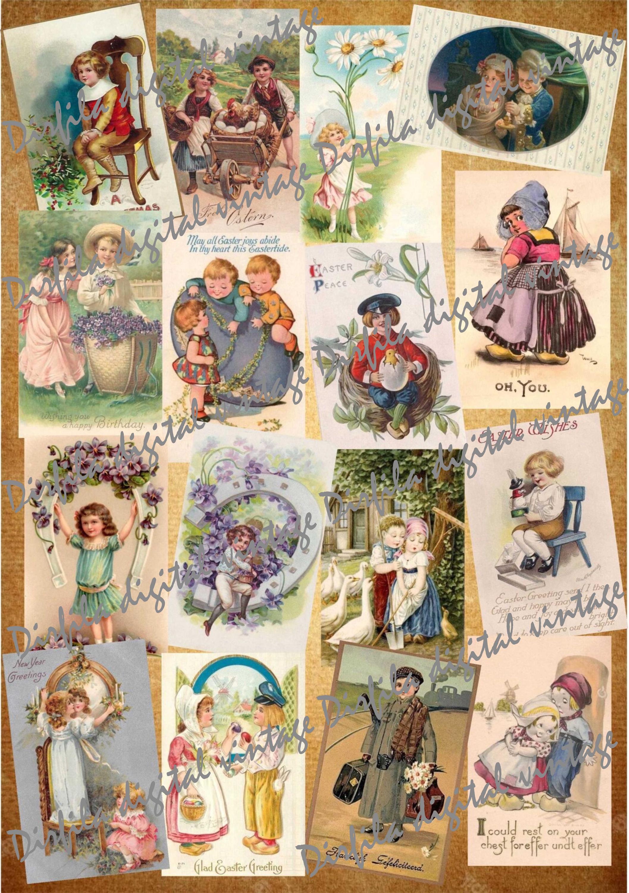 48 Vintage Postcards of Children, Postcard Digital, High Quality ...