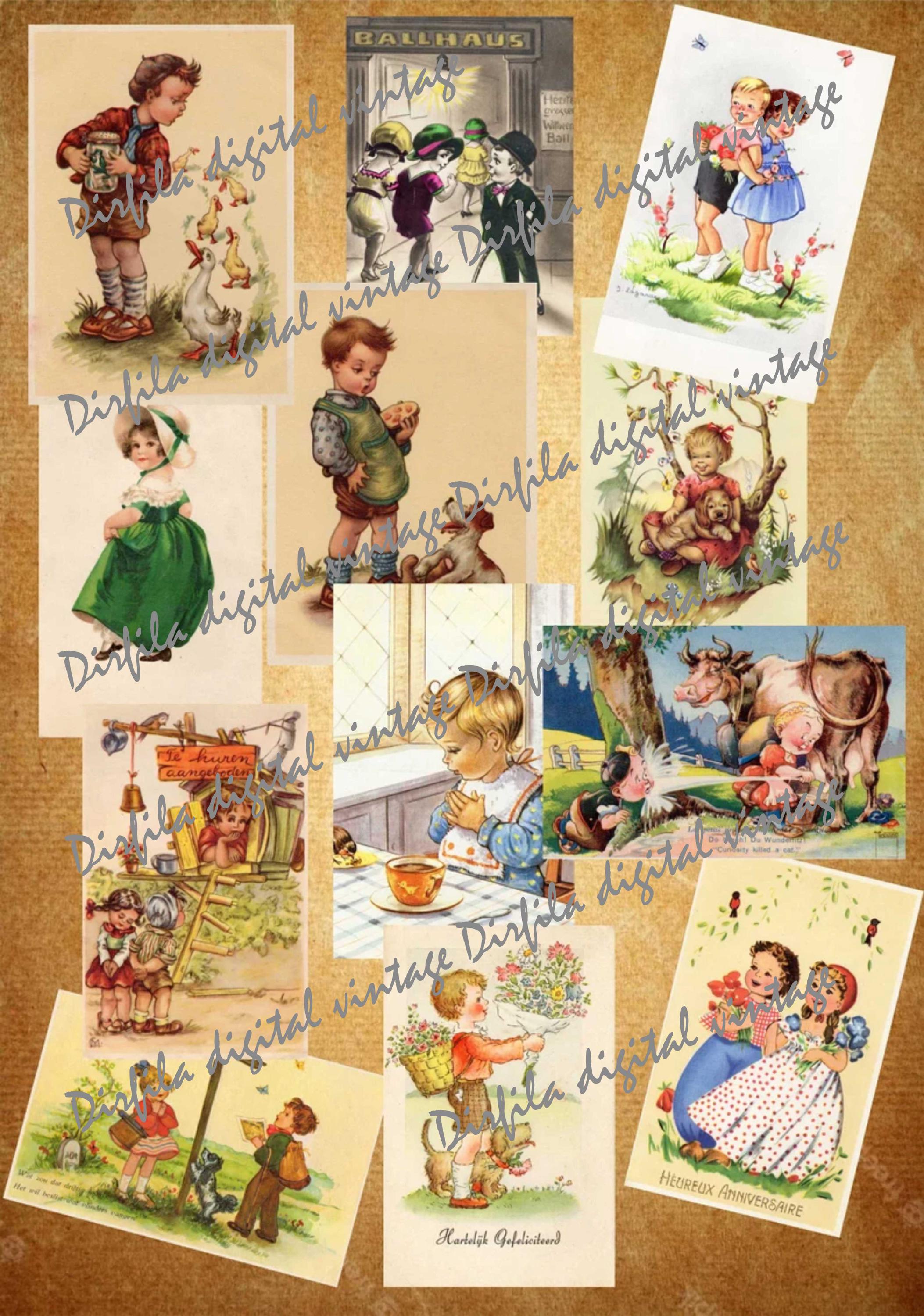 36 Vintage Postcards of Children, Postcard Digital, High Quality ...