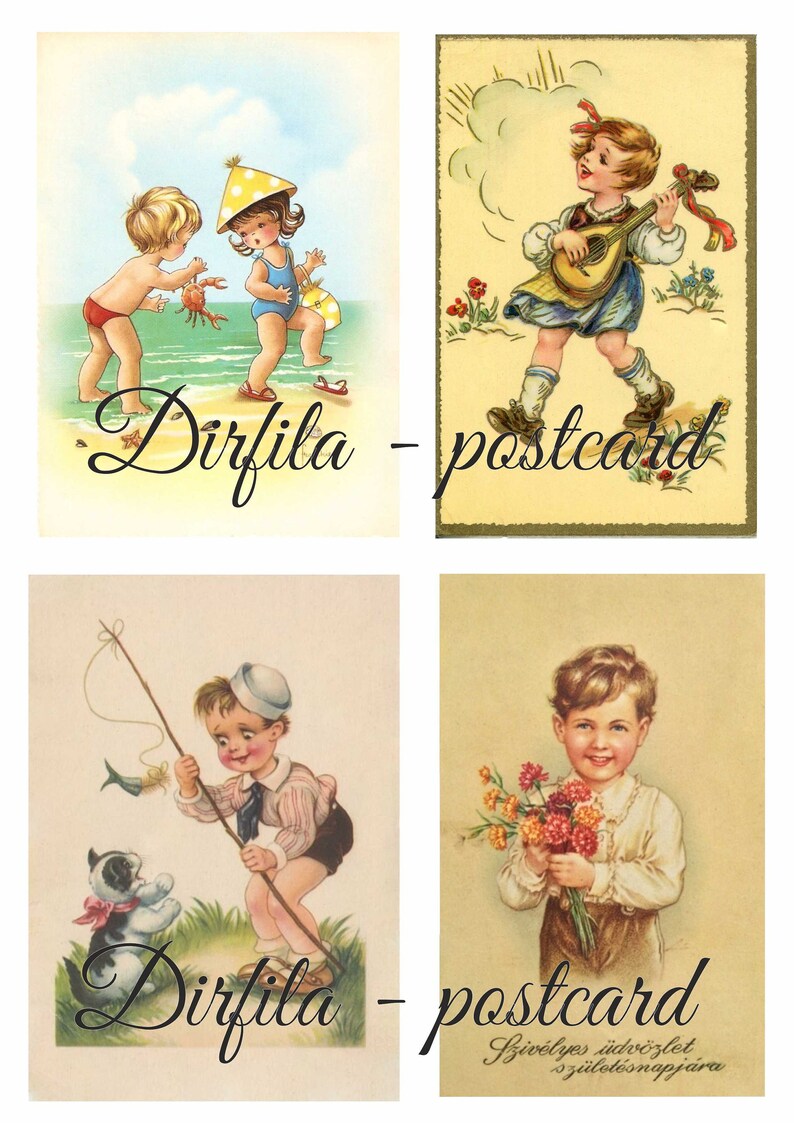 48 Vintage Postcards of Children, Postcard Digital, High Quality ...