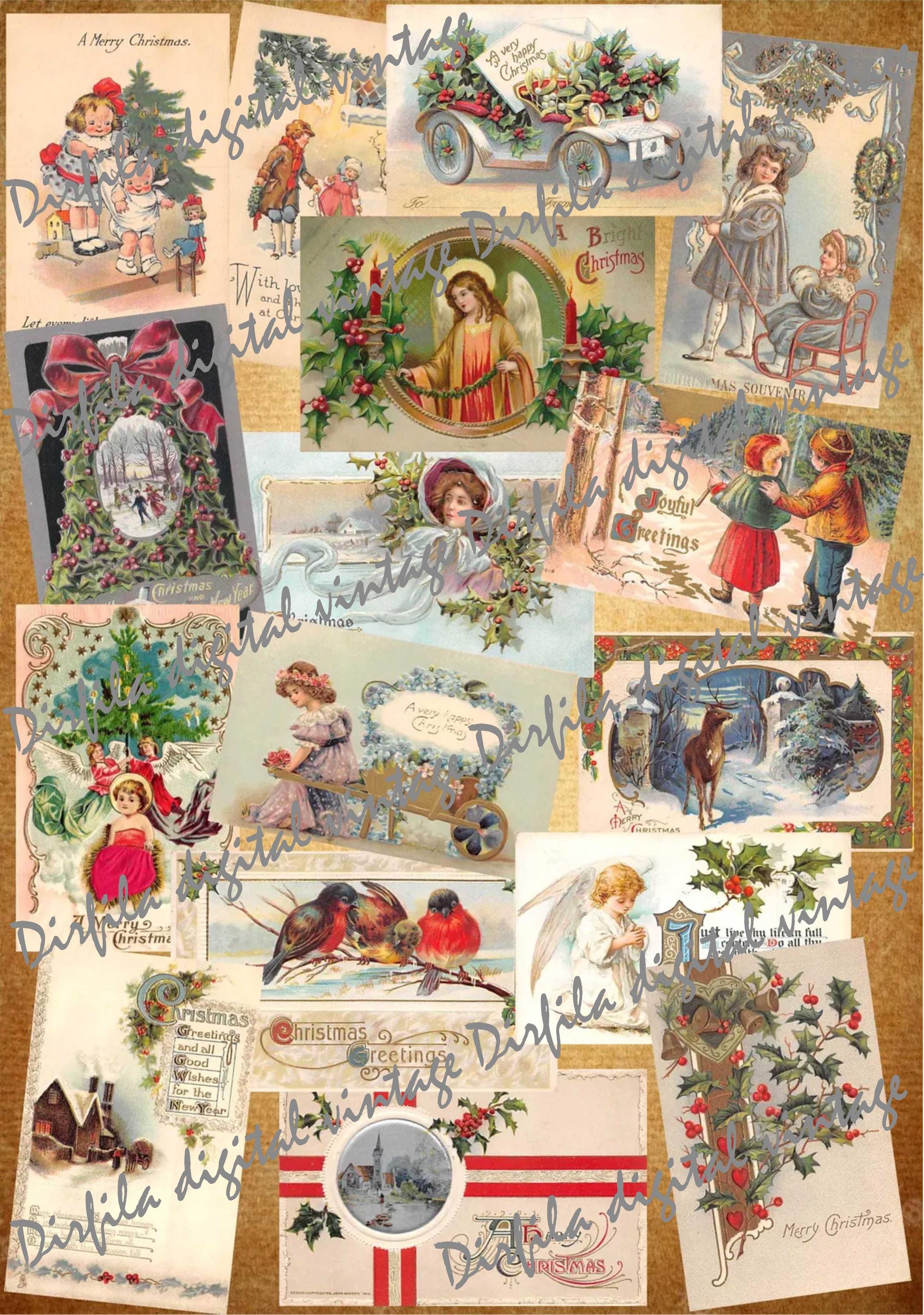 80 Vintage Postcards Bundle - Christmas & New Year Theme, Digital ...