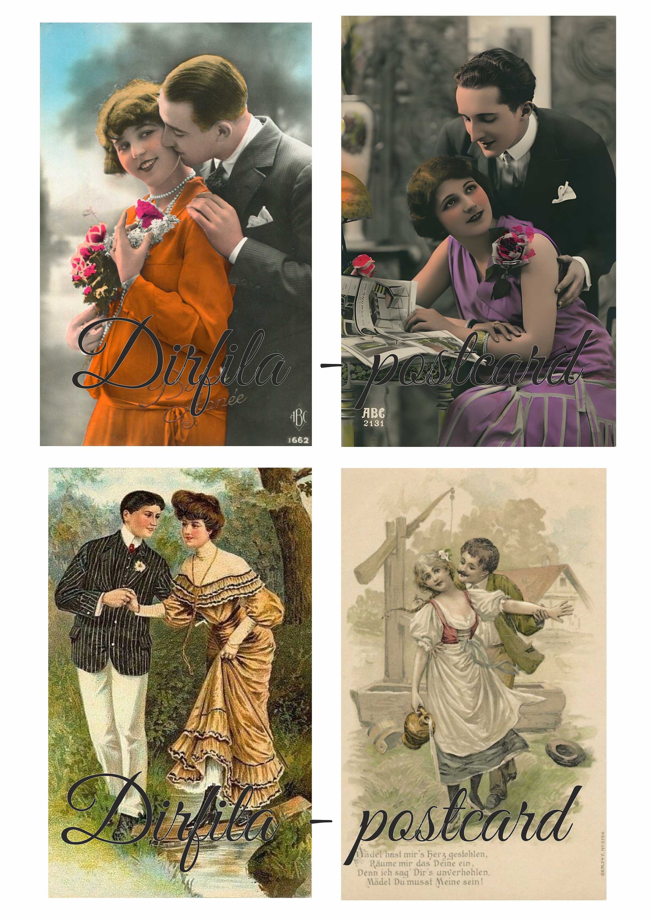 32 Vintage Postcards Couples Lovers Digital Download, Romantic ...