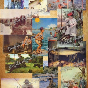 Retro Fishermen Printable Postcards - Set of 22 Vintage Fishing Designs ...