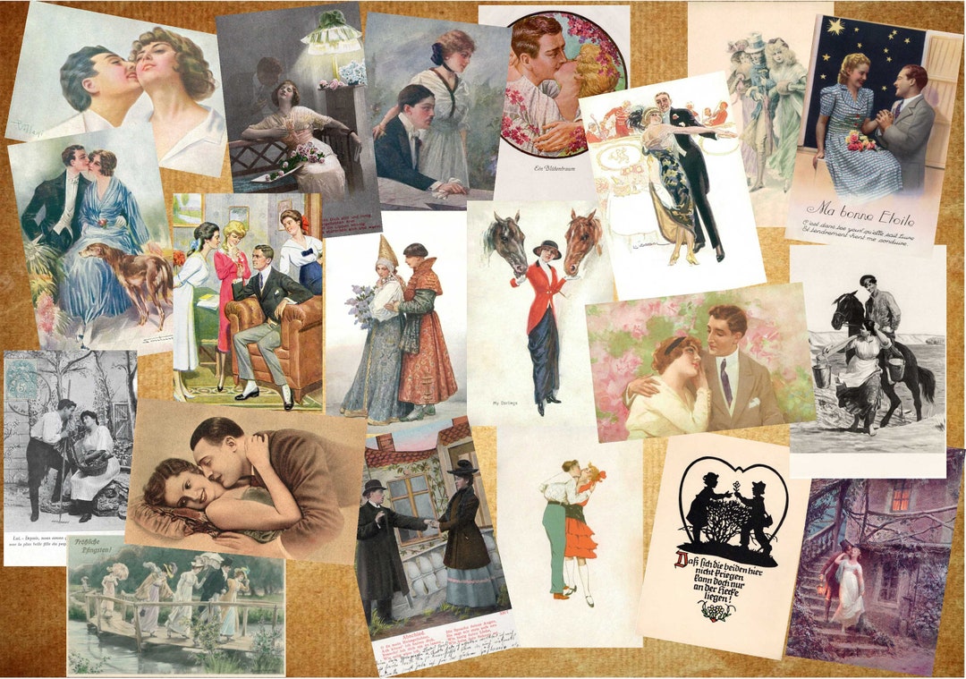 Set of 20 Elegant Love Postcards Vintage Romance Collection Digital ...