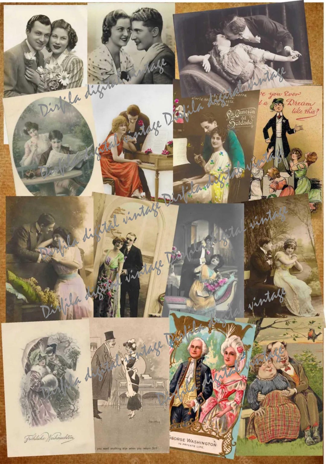 48 Vintage Postcards Couples Lovers Digital Download, Romantic ...