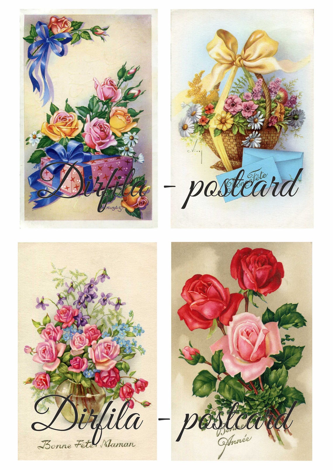 Set of 40 Vintage Flower Postcards - High Quality Digital Download for ...