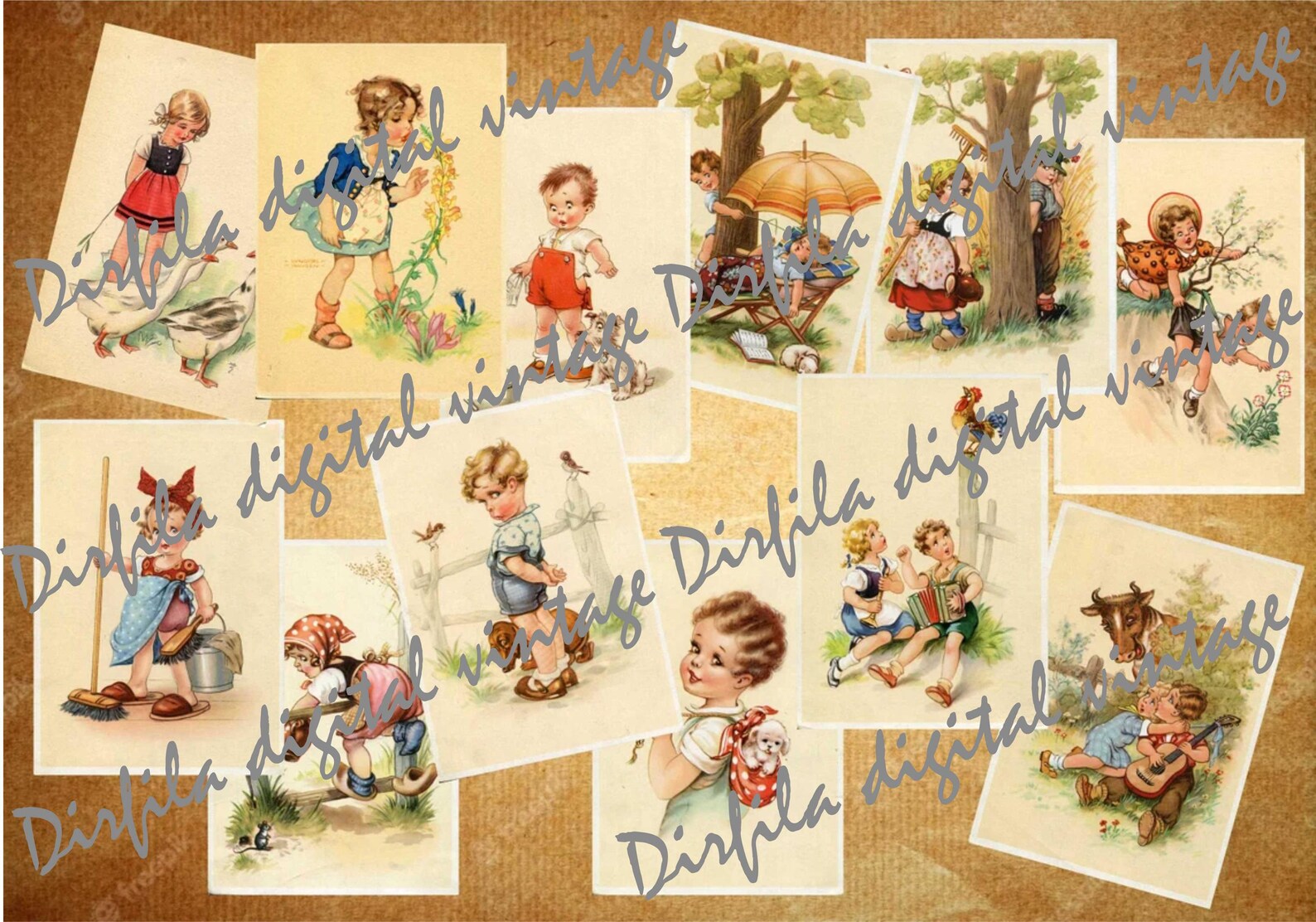 Postcard Children Digital Download, Printed Vintage Postcards, Ephemera ...