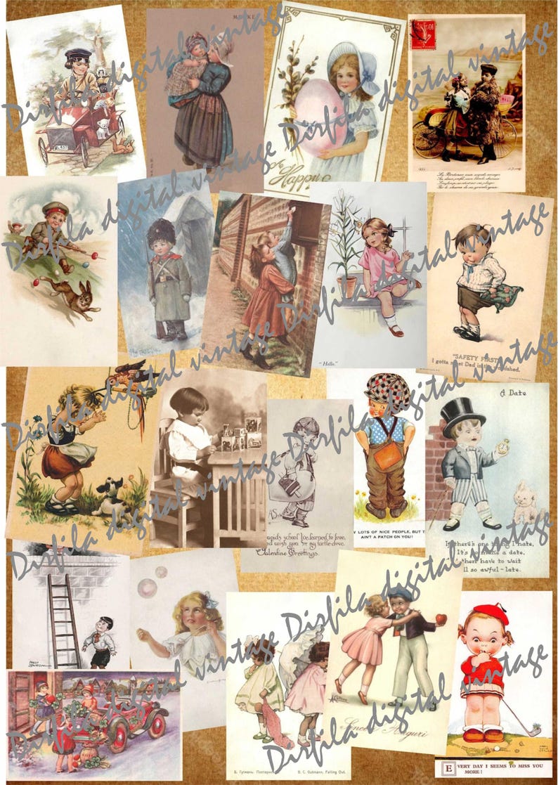 40 Postcard Children Digital Download, Printed Vintage Postcards ...
