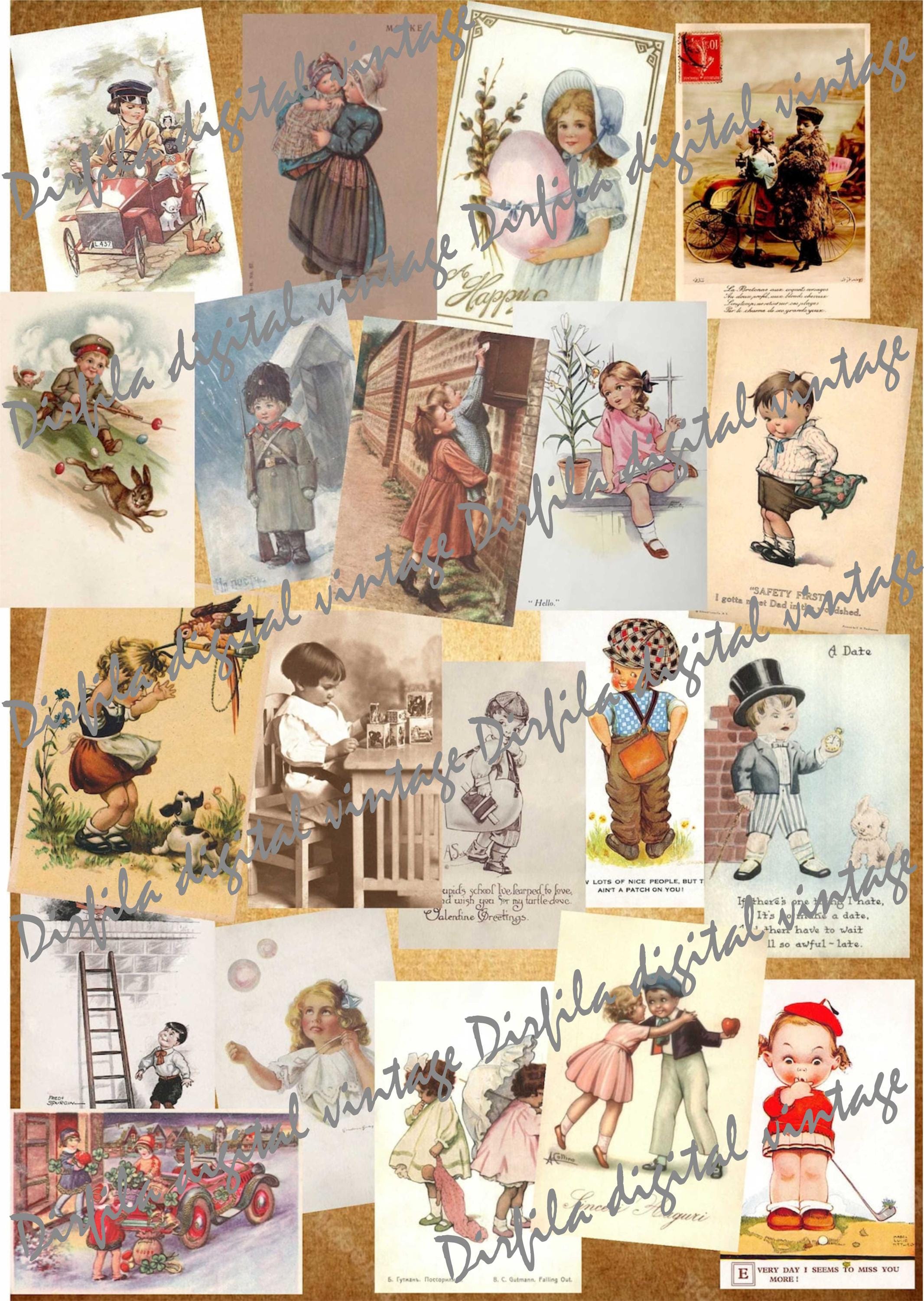 40 Postcard Children Digital Download, Printed Vintage Postcards ...