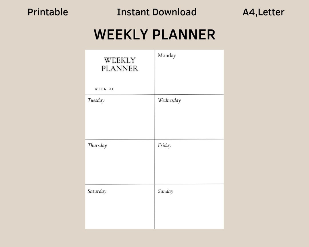 Weekly Digital Planner, Printable Planner, Minimal Planner Printable ...