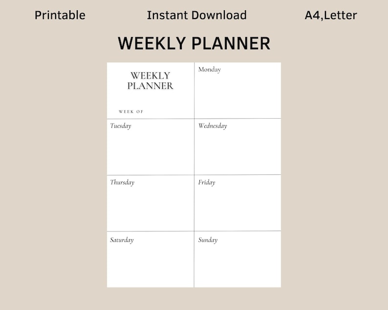 Weekly Digital Planner, Printable Planner, Minimal Planner Printable ...