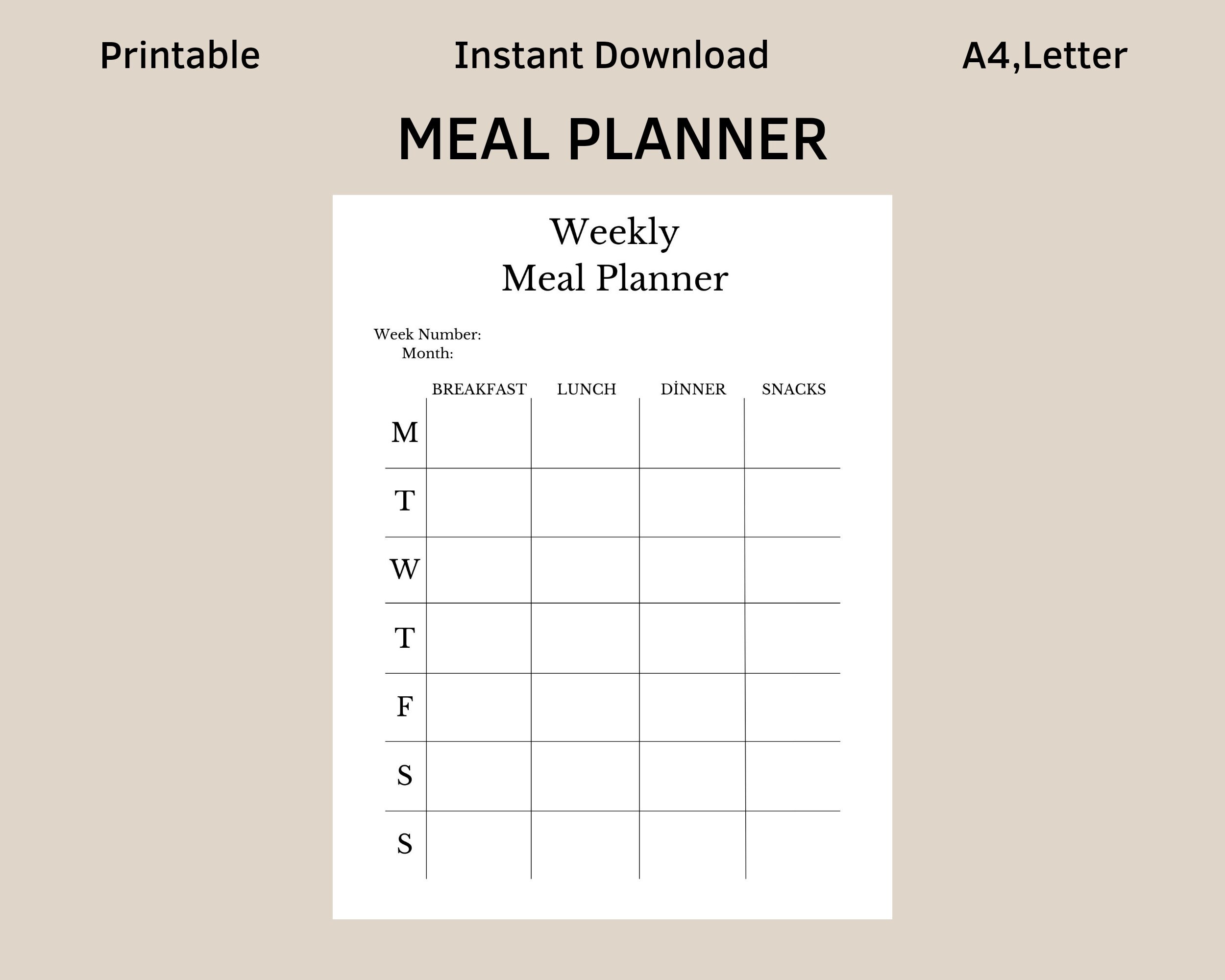 Basic Meal Planner, Weekly Meal Planner Printable, Minimal Meal Planner ...