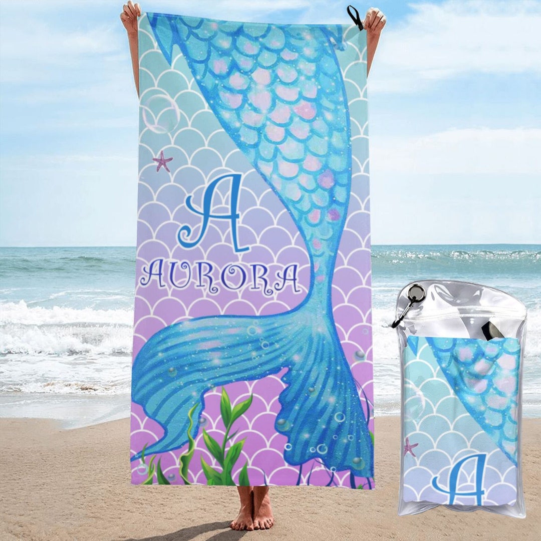 Personalized Mermaid Tail Towel, Kids Beach Towel, Girls Pool Towel ...