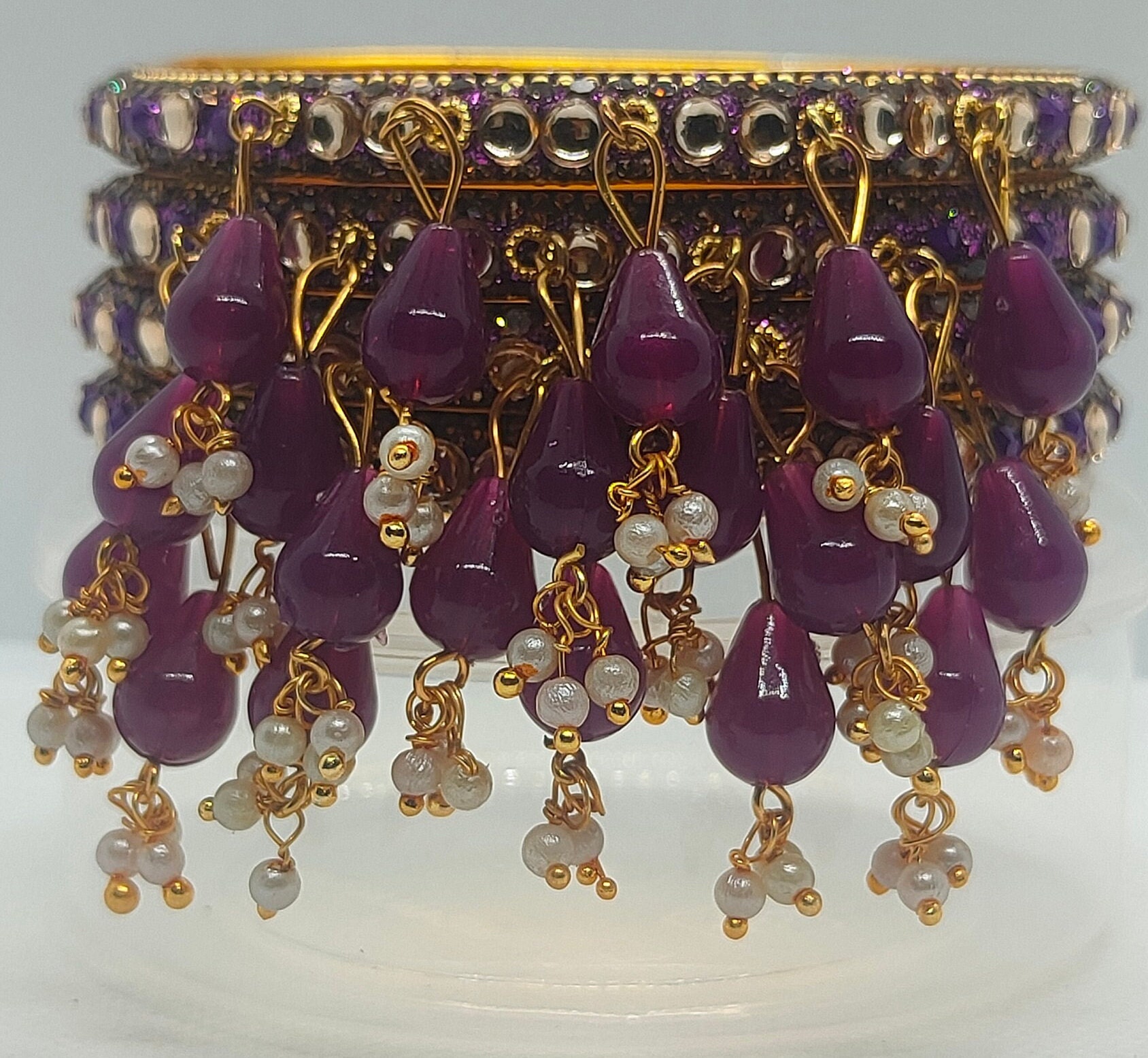 Rich Texture Pearl Indian Bangles With Pearl Hangings, Shiny Stone ...