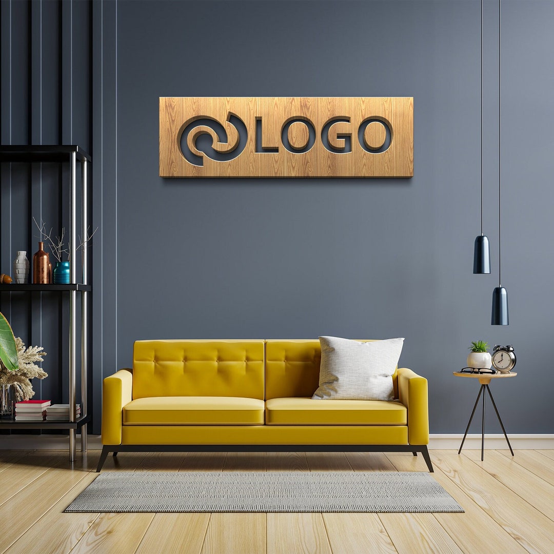 Light Wood Logo Sign, Rectangular Frame, Office Wall Sign, Wood Logo ...