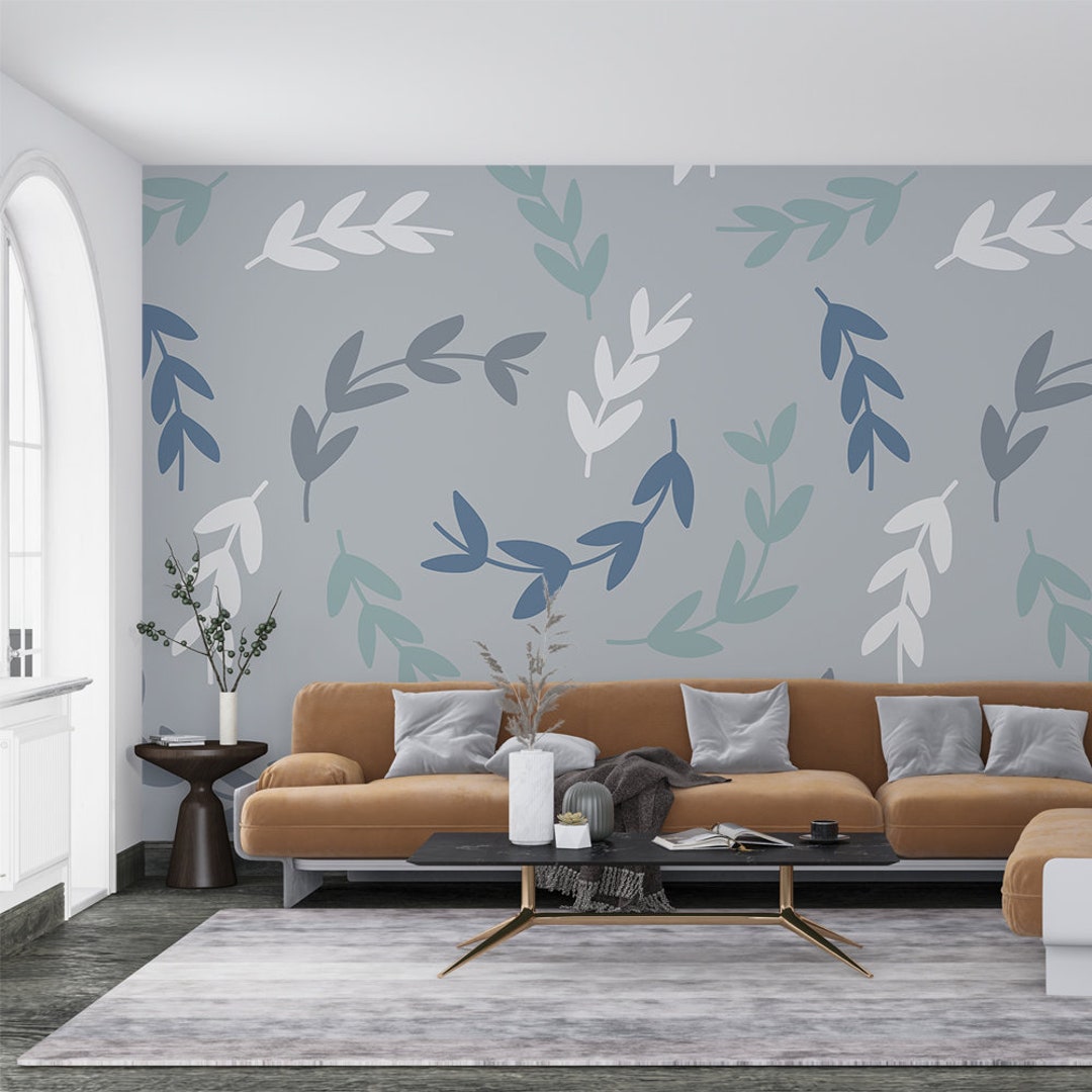 Panoramic Wallpaper Blue/grey Plants Wallpaper Quality - Etsy