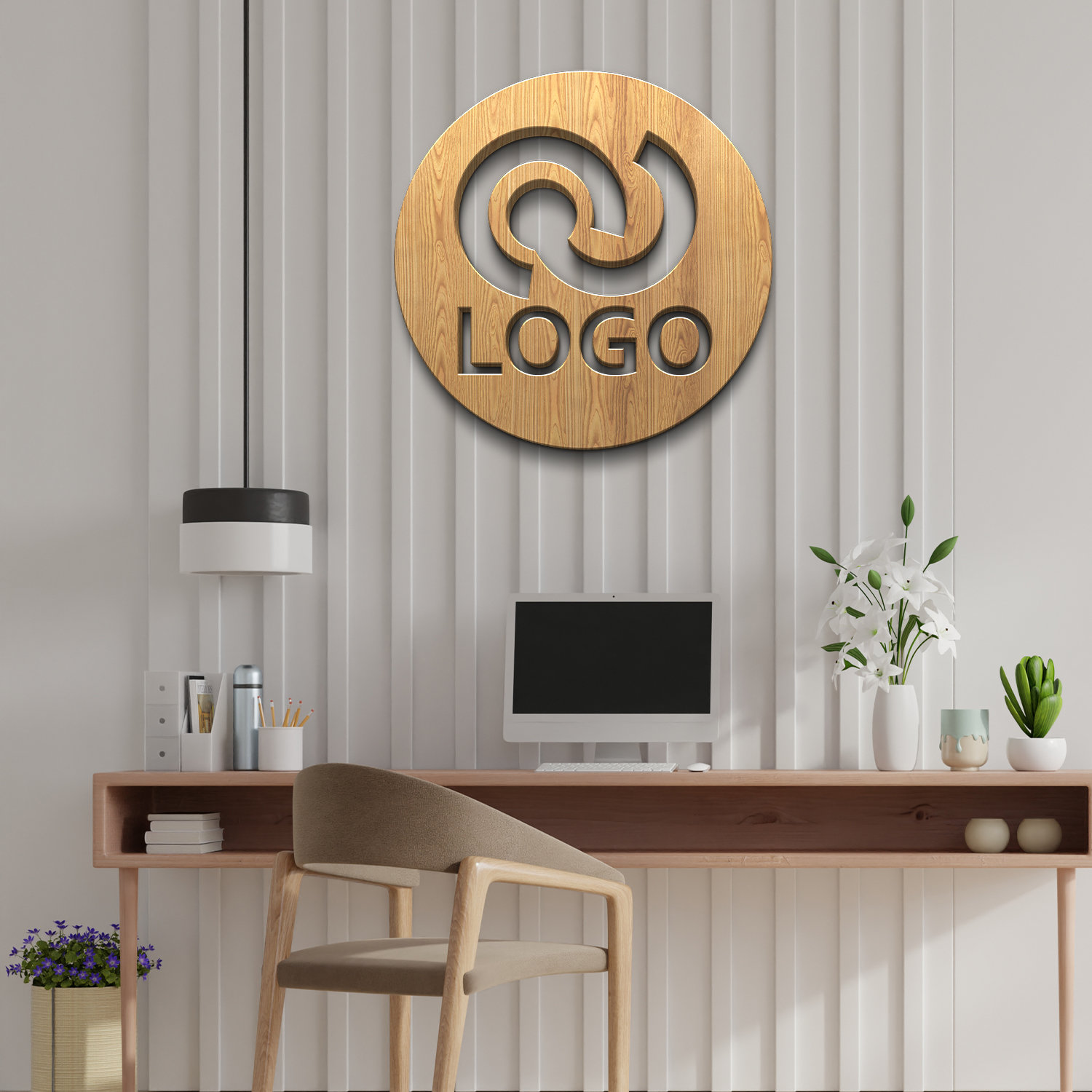 Wood Logo Sign, Circle Format, Office Wall Sign, Wood Logo, Custom ...