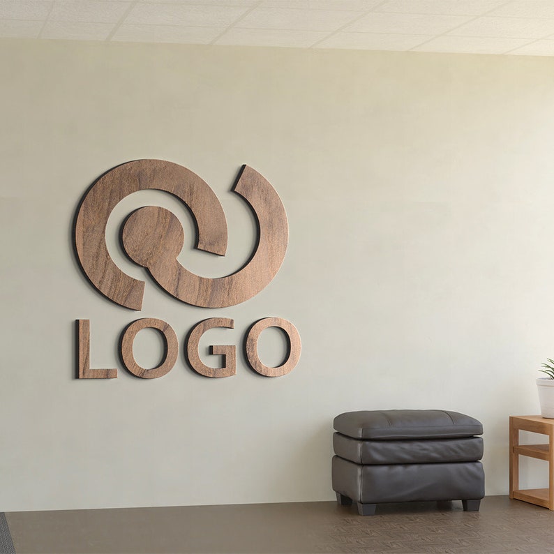 Dark Wood Logo Sign, Office Wall Sign, Wood Logo, Custom Laser Cut Sign ...