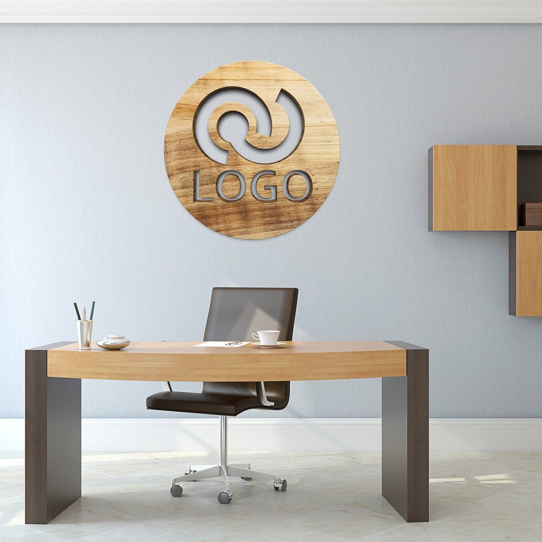Light Wood Logo Sign, Circle Shape, Office Sign for Wall, Wooden Logo ...