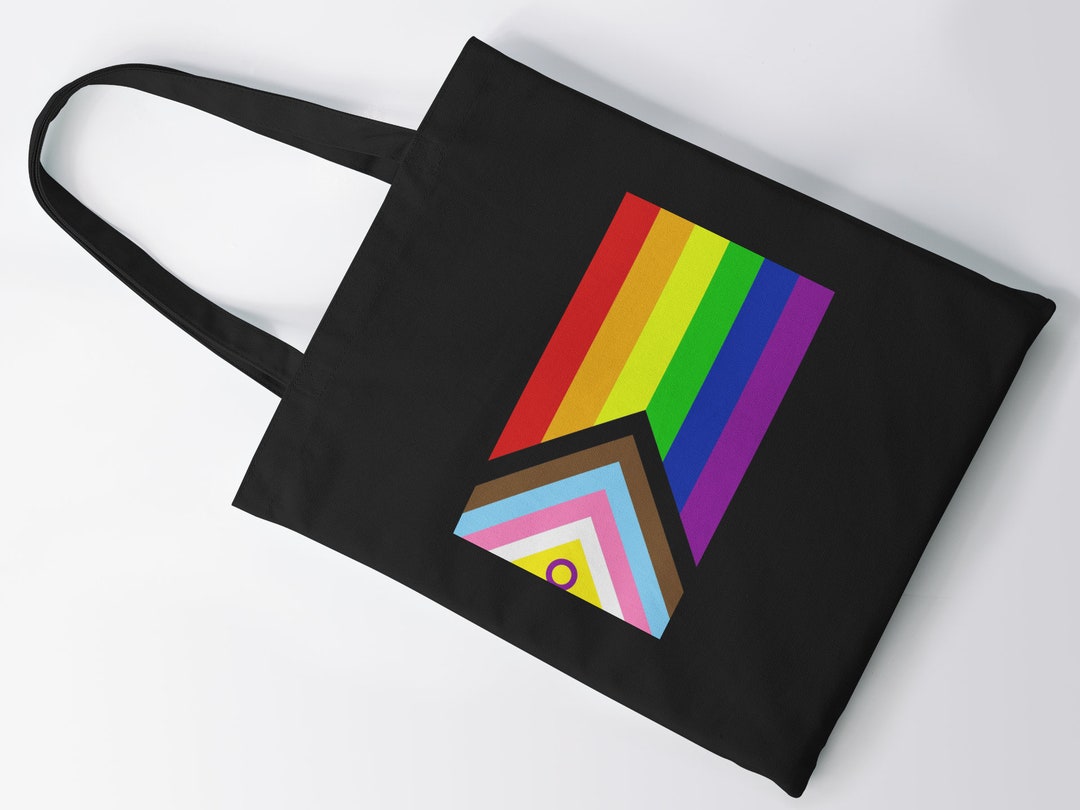 Progress Pride Flag Tote, Inclusive LGBTQ Canvas Bag, Rainbow Pride ...