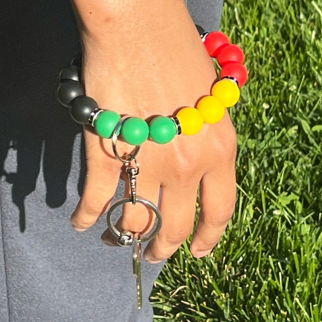 Juneteenth Silicone Beaded Wristlet: Rasta African Heritage Keychain - Etsy