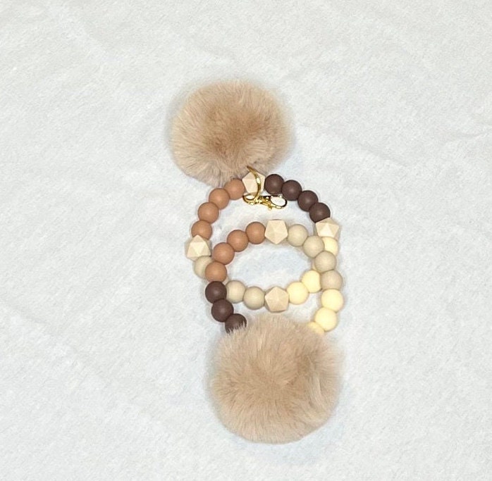 Pom Pom Bracelet, Custom Melanin Brown Silicone Beaded Wristlet ...