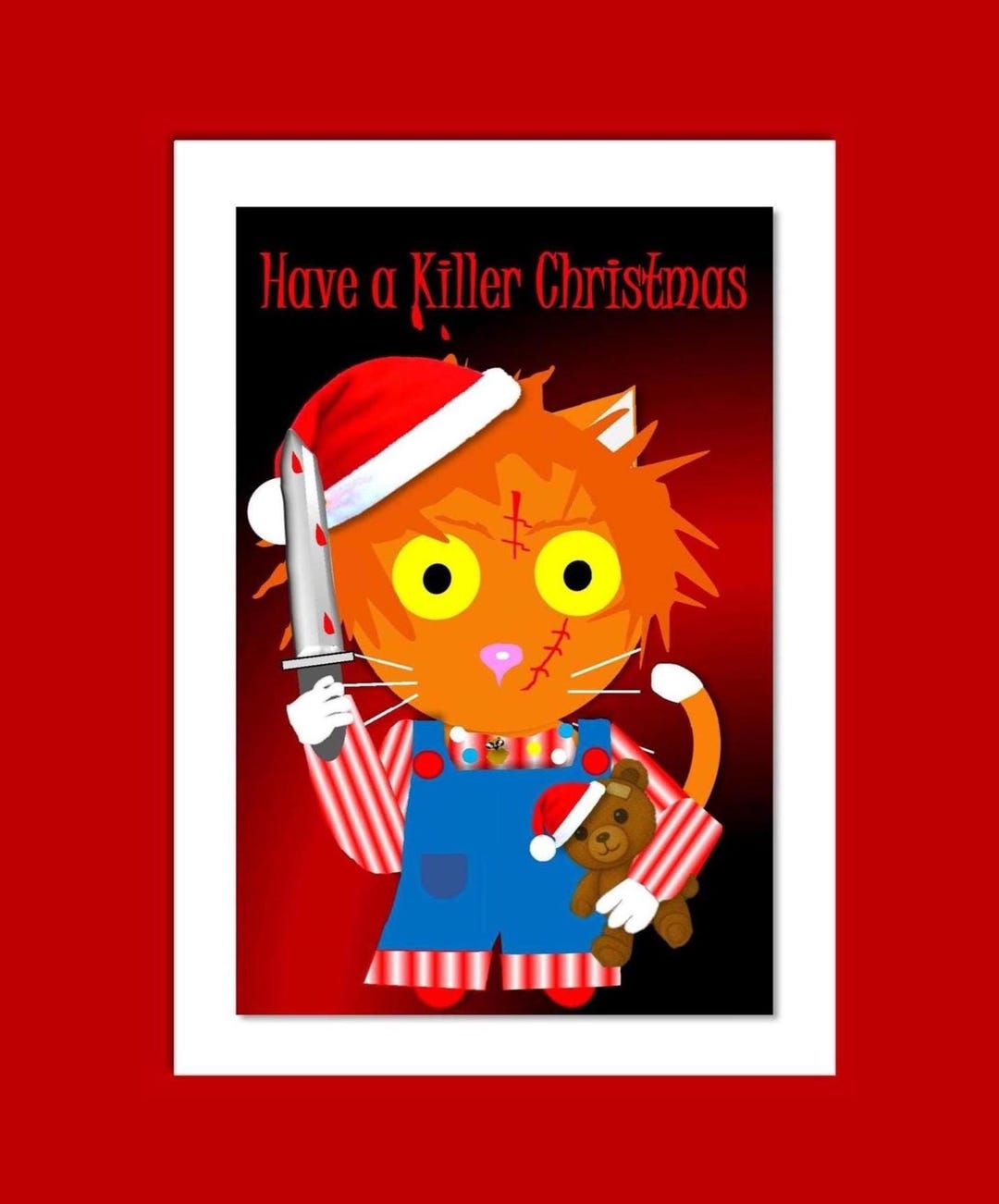 Chucky Cat Horror Film Christmas Card: Childs Play Card, Goth Xmas - Etsy