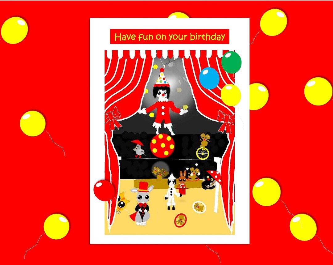 Circus Birthday Card Kids Card Birthday Card Curious Circus Gift Circus ...