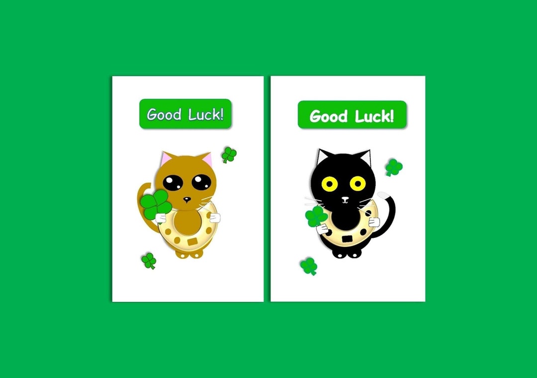 Lucky Cat Card Good Luck Cute Card Cat Lovers Card Exams Card New Job ...