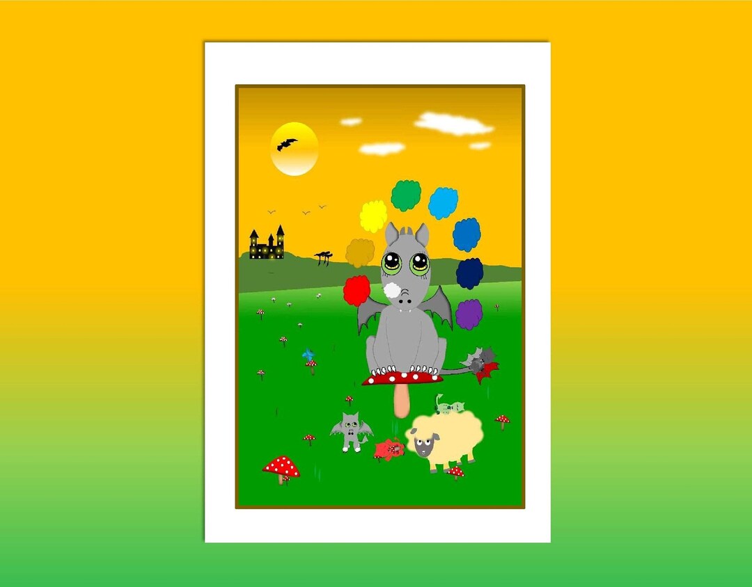 Dragon on A Toadstool Card Blank Card Greetings Card Cute Card Birthday ...