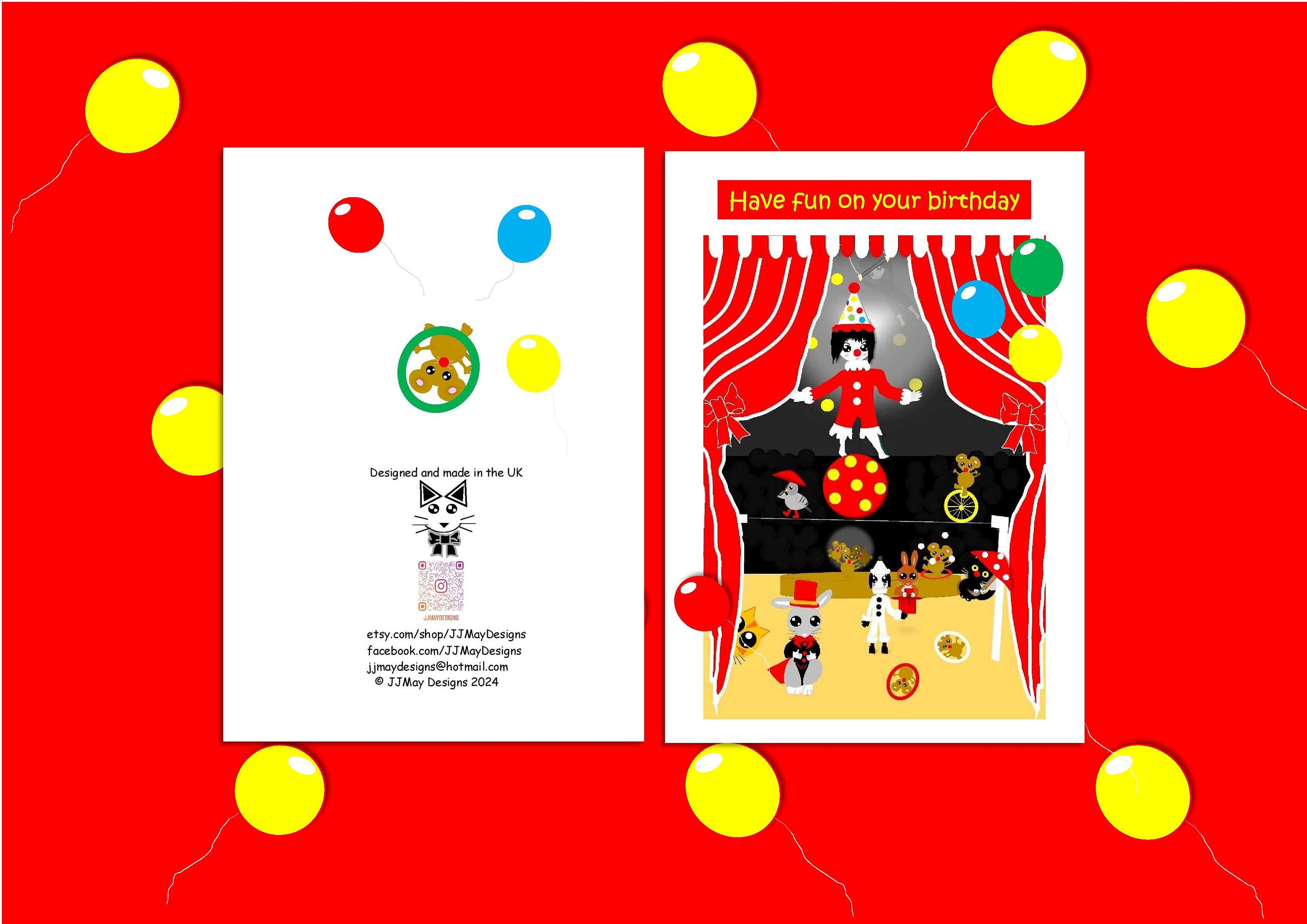 Circus Birthday Card Kids Card Birthday Card Curious Circus Gift Circus ...