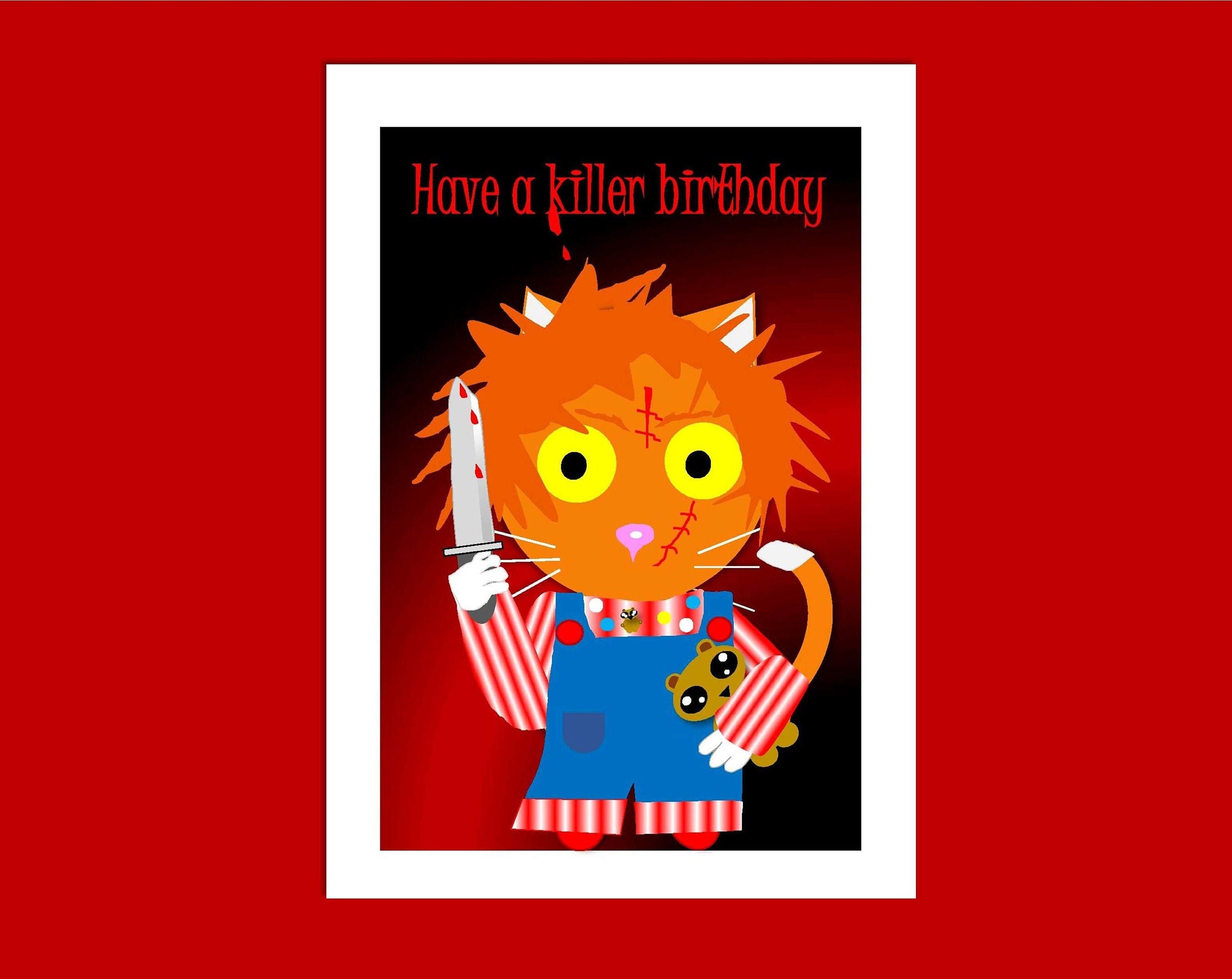 Chucky Cat Birthday Card Child's Play Horror Card Chucky Card Horror ...