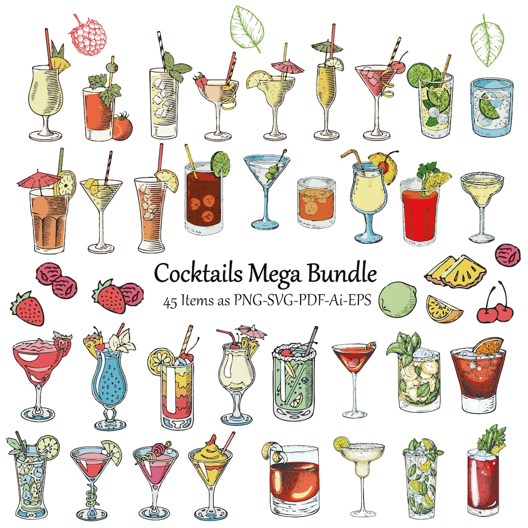 Colored Cocktail Svg, Cocktails Svg Bundle, Layered Cocktails Bundle ...