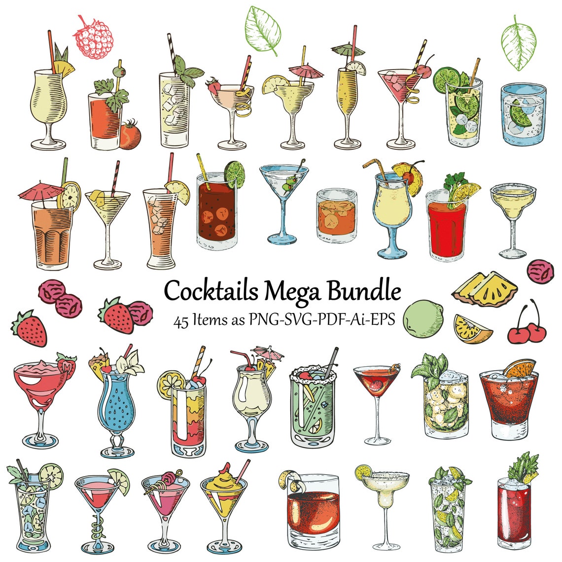 Colored Cocktail Svg, Cocktails Svg Bundle, Layered Cocktails Bundle ...