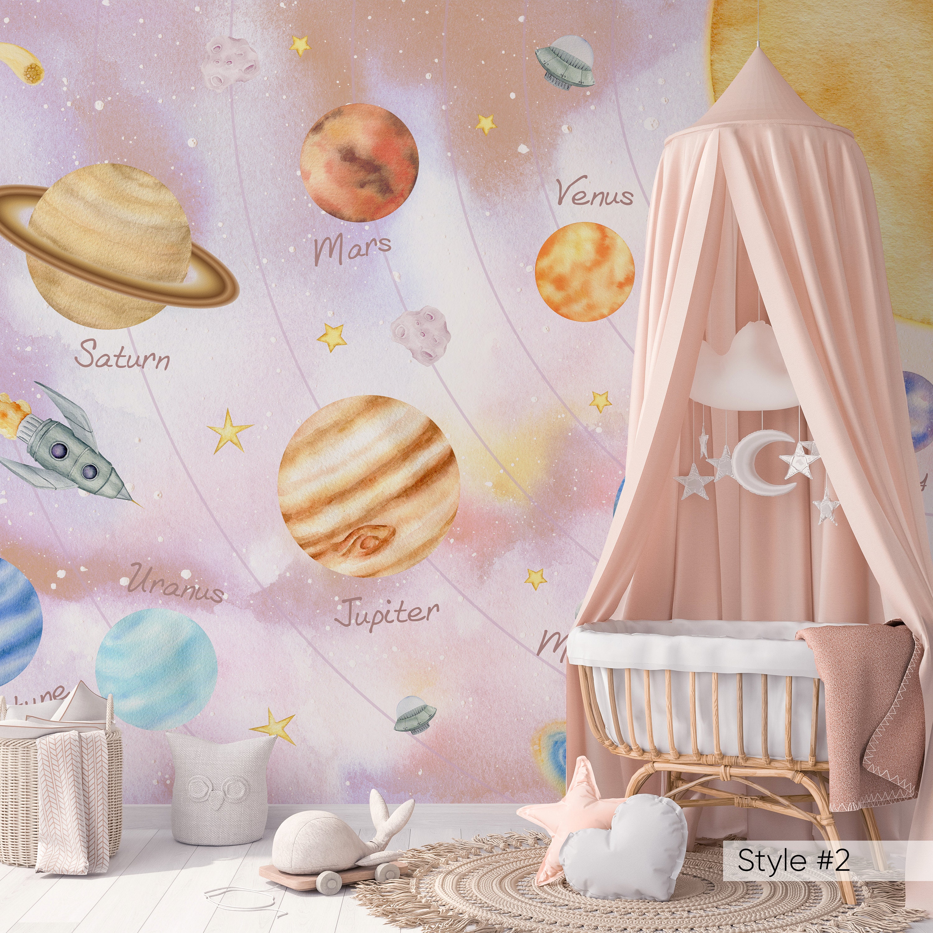 Pastel Blue Solar System Planets Wall Mural - Galaxy Space Peel and ...