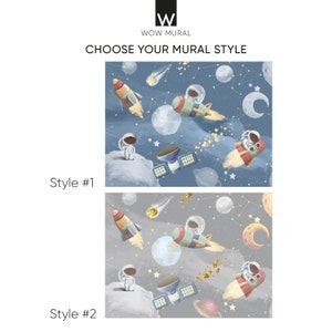 Pastel Gray, Blue Space With Astronauts Self Adhesive Wall Mural - Kids ...