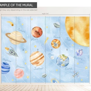 Pastel Blue Pink Solar System With Planets Self Adhesive Wall Mural ...