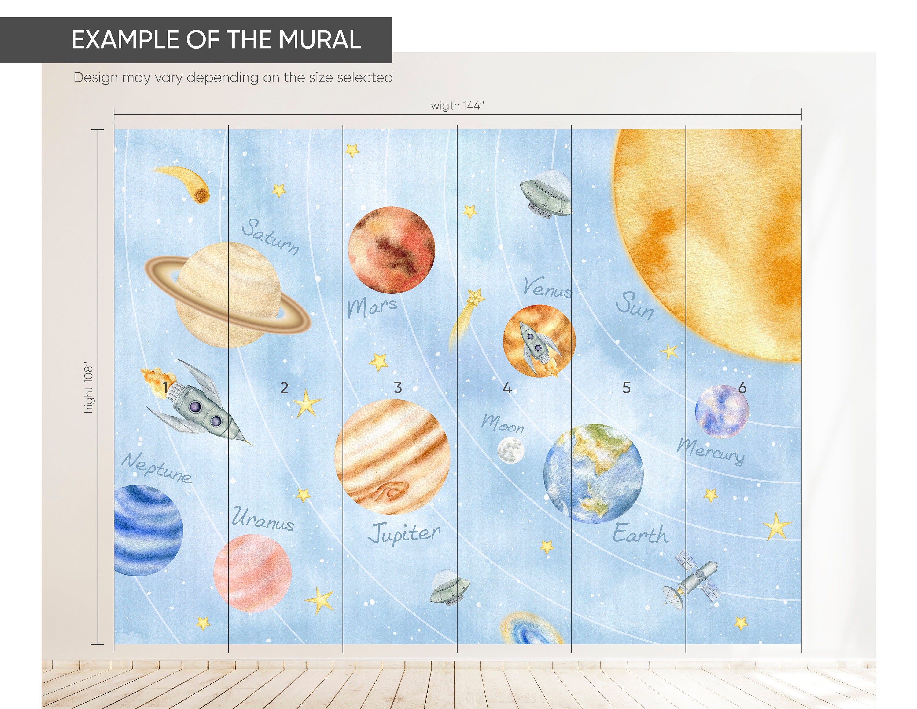 Pastel Blue Solar System Planets Wall Mural - Galaxy Space Peel and ...