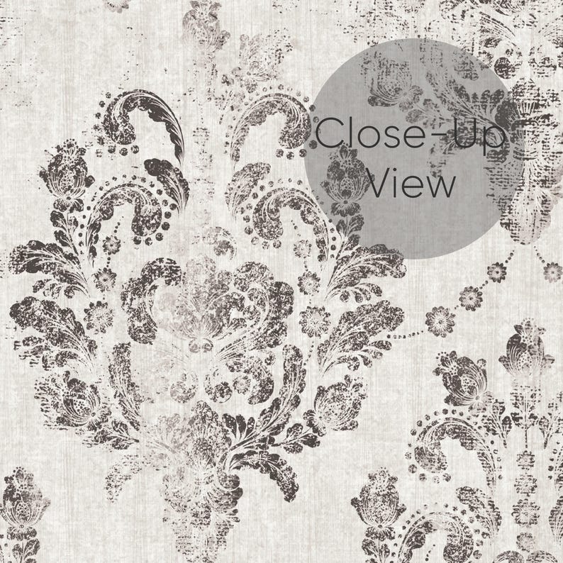 Warm Gray Damask Wallpaper - Distressed French Country Wall Mural ...